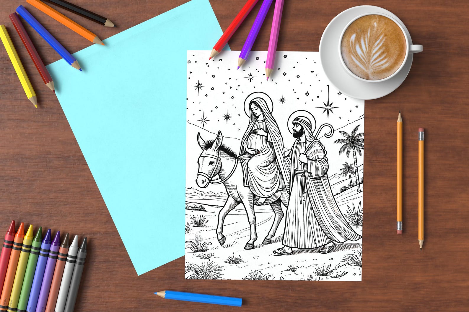 Christian Christmas Coloring Page: Mary and Joseph - Printable 8.5x11 ...