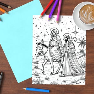 Christian Christmas Coloring Page: Mary and Joseph - Printable 8.5x11 ...