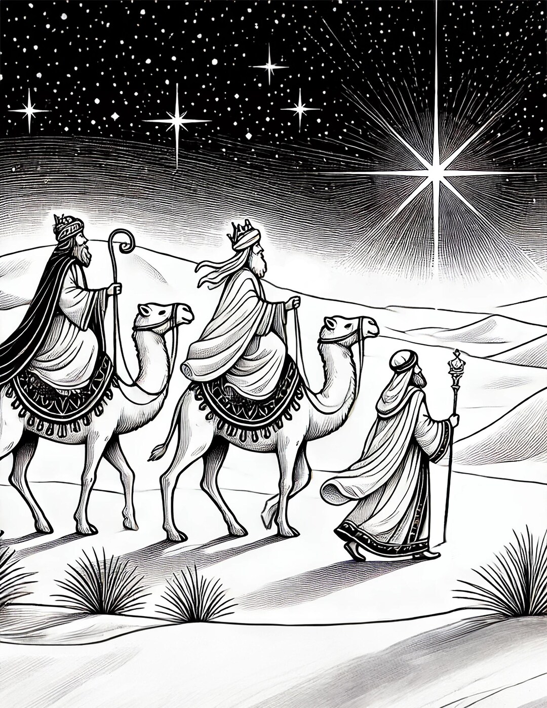 Christian Christmas Coloring Page: the Three Wisemen - Printable 8.5x11 ...