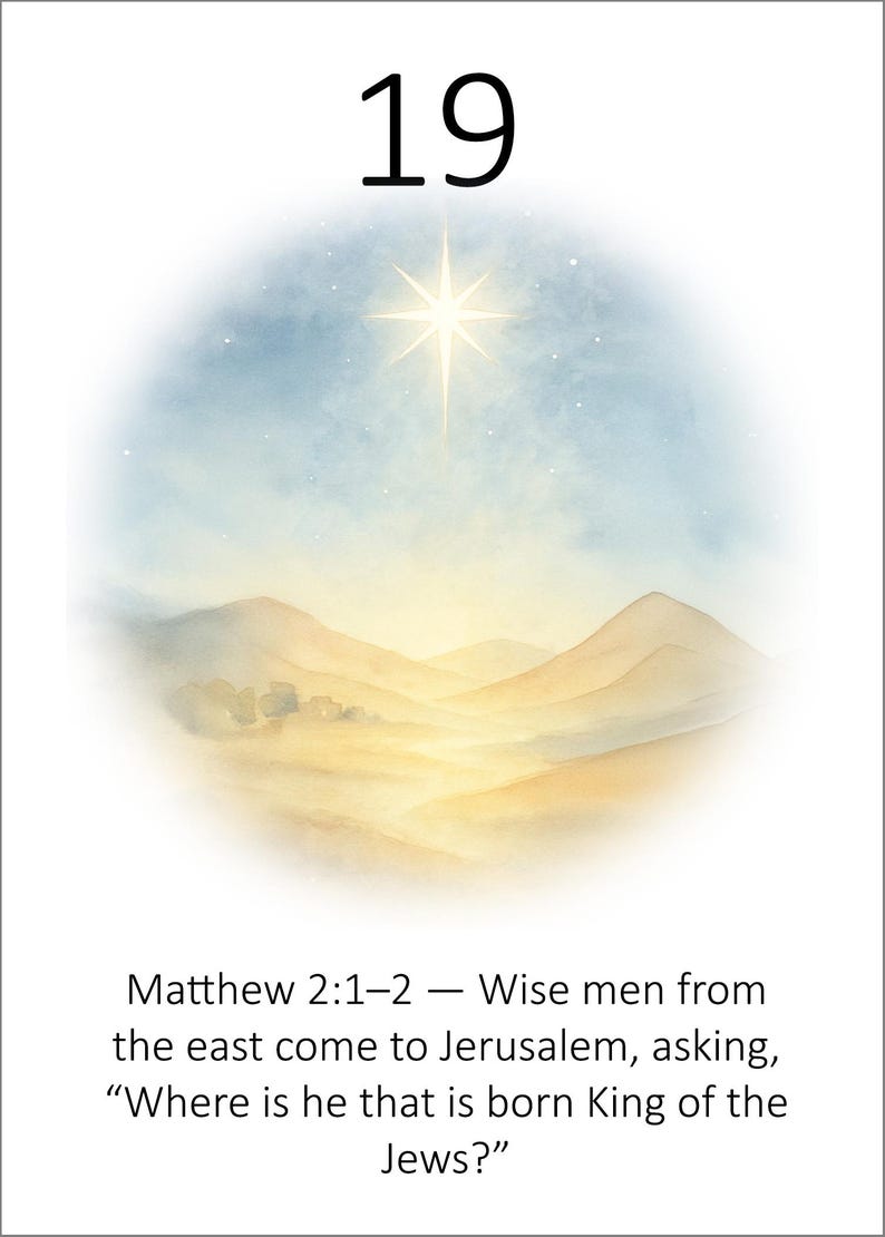 Printable Advent Calendar Cards • 25 Watercolor Christmas Scripture ...