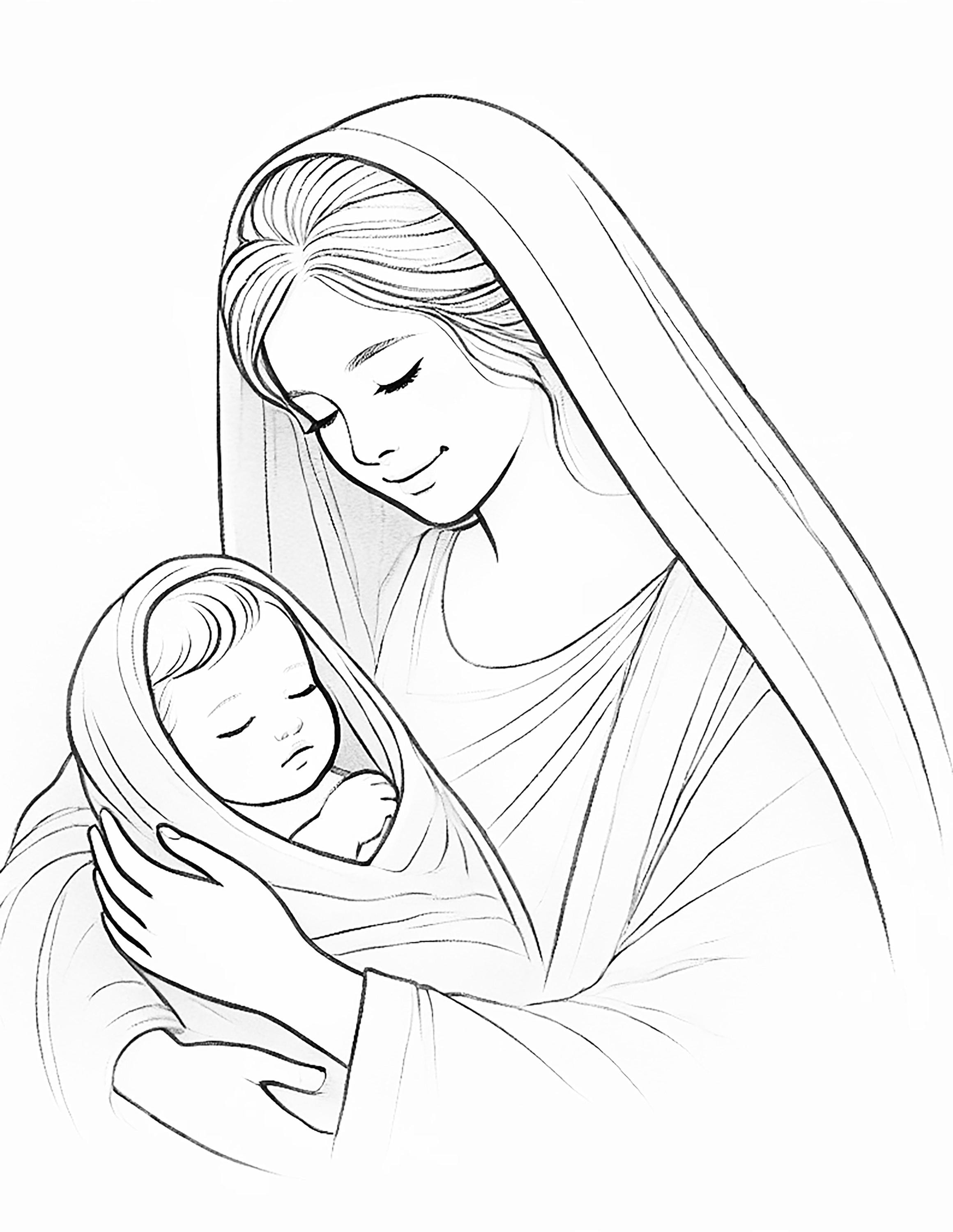 Christian Christmas Coloring Page: Mary and Jesus - Printable 8.5x11 ...