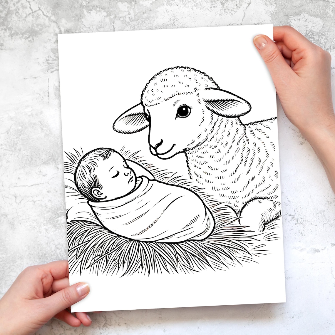 Christian Christmas Coloring Page: Jesus and Lamb - Printable 8.5x11 ...