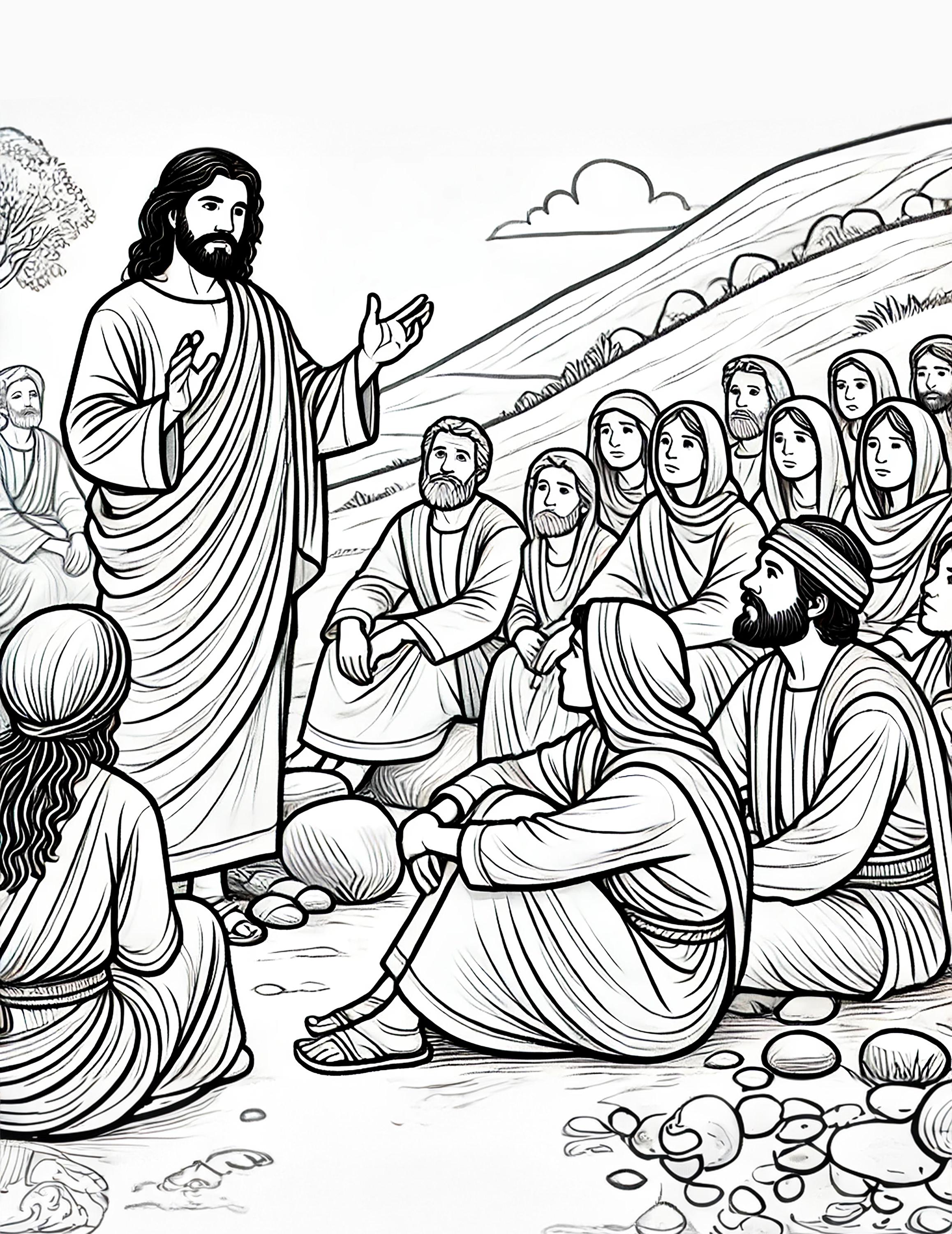Christian Coloring Page: the Sermon on the Mount - Printable 8.5x11 ...