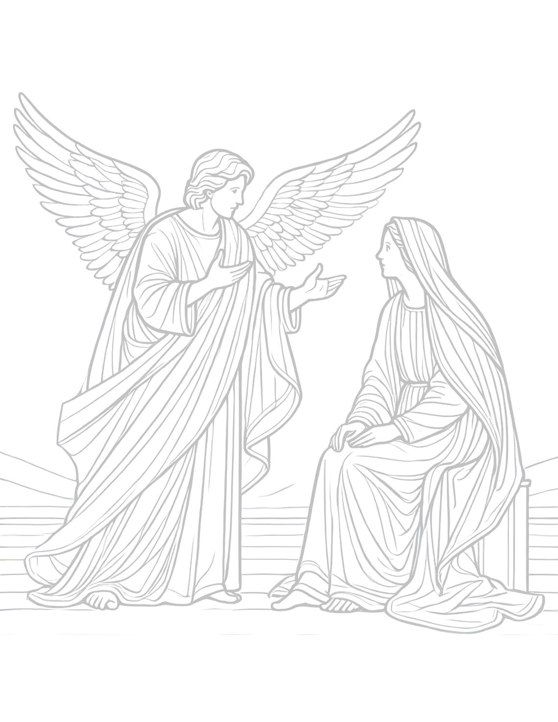 Annunciation Watercolor Christian Coloring Page • Light-line Printable ...