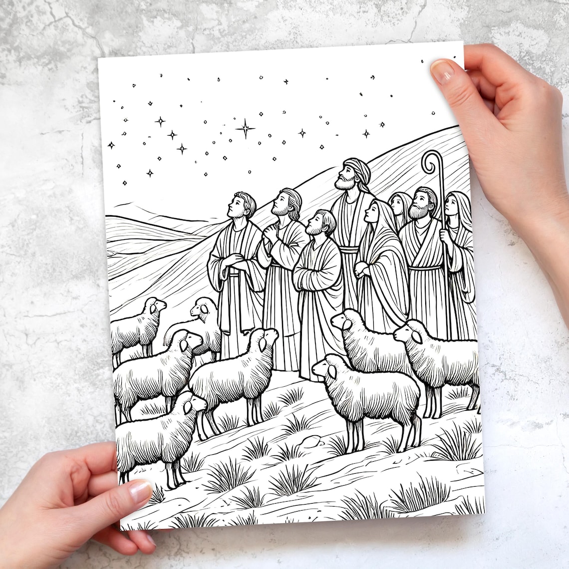 Christian Christmas Coloring Page: Shepherds in the Fields - Printable ...