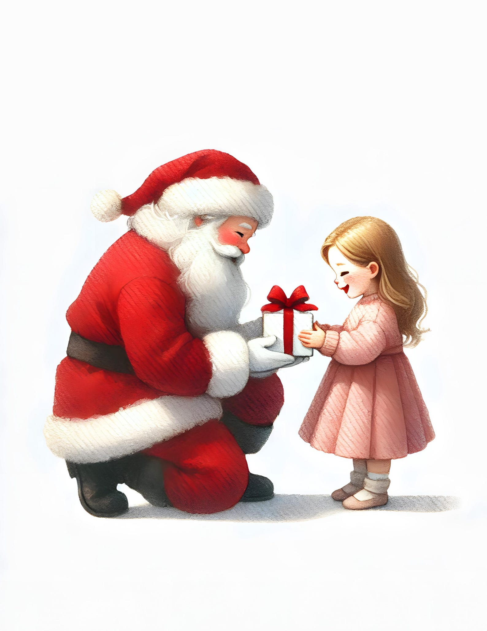Magical Santa and Child Christmas Art Print, Whimsical Holiday Digital ...