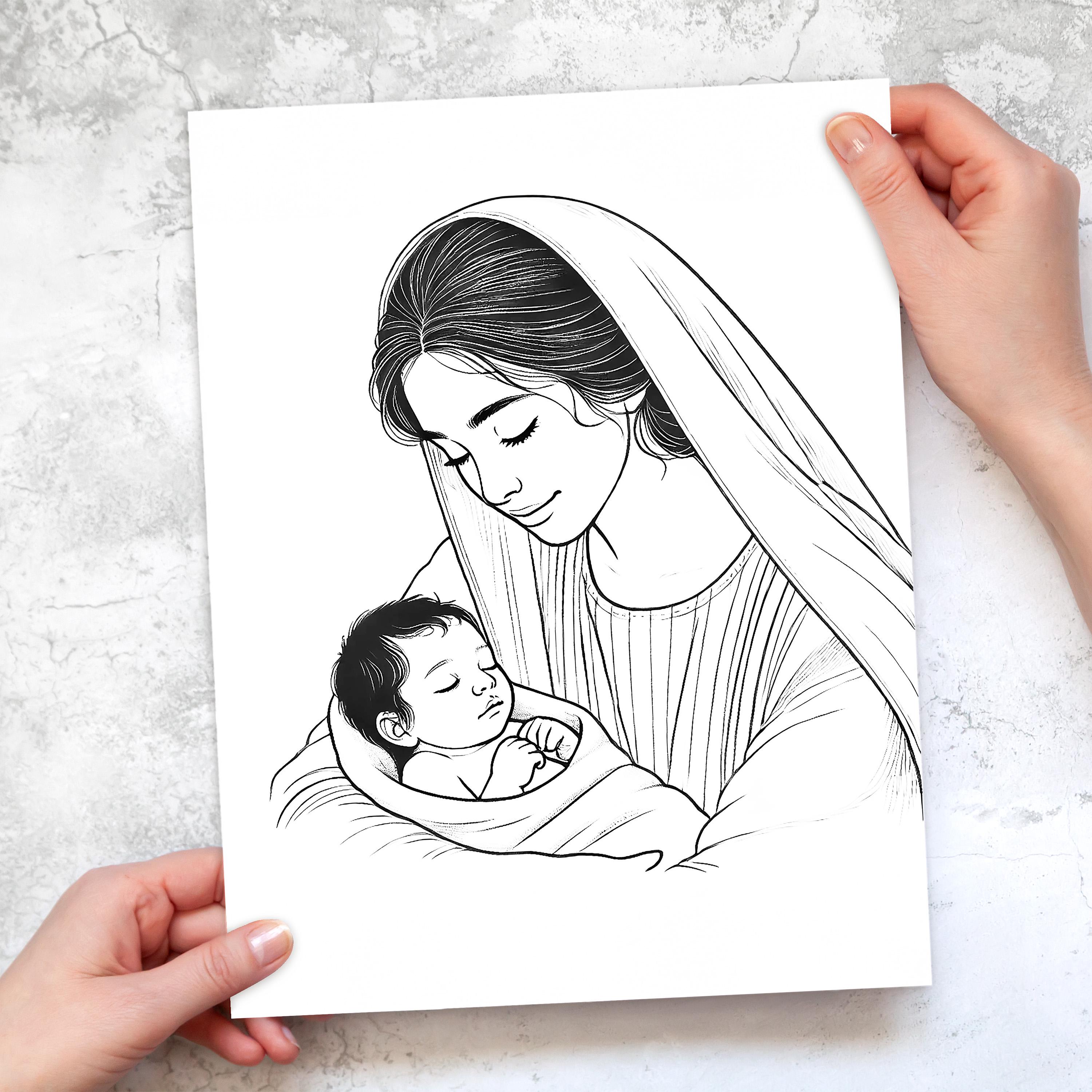 Christian Christmas Coloring Page: Mary and Jesus - Printable 8.5x11 ...