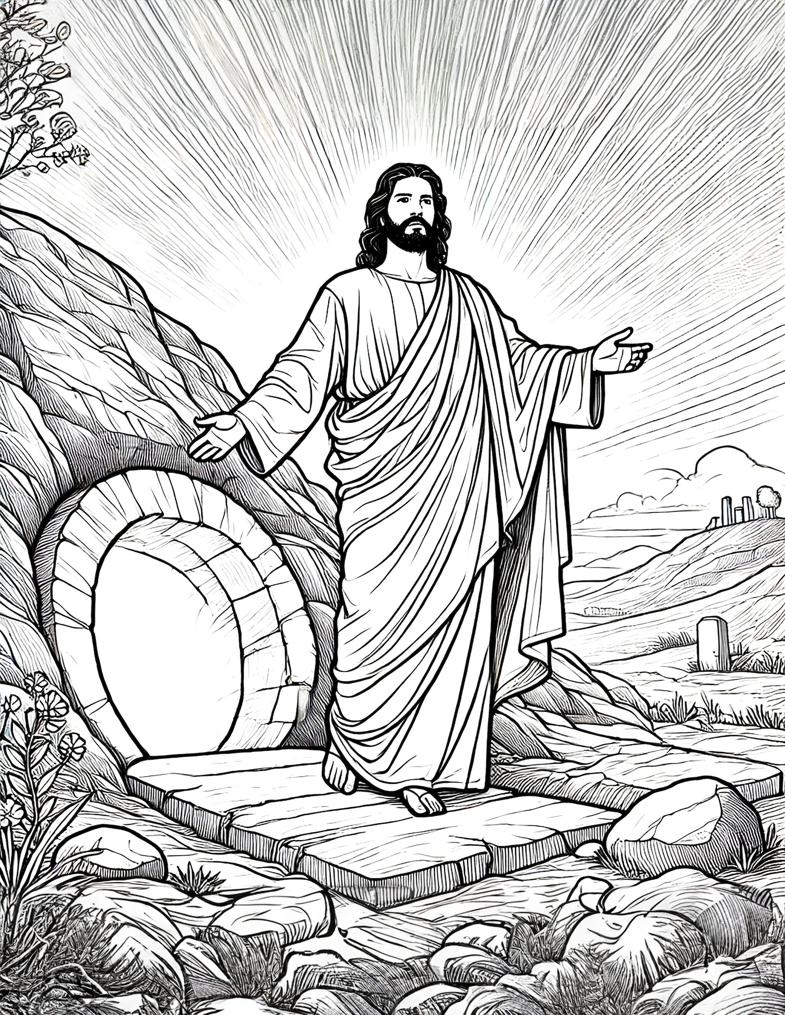 Jesus Resurrection Easter Coloring Page | Printable Christian Coloring ...