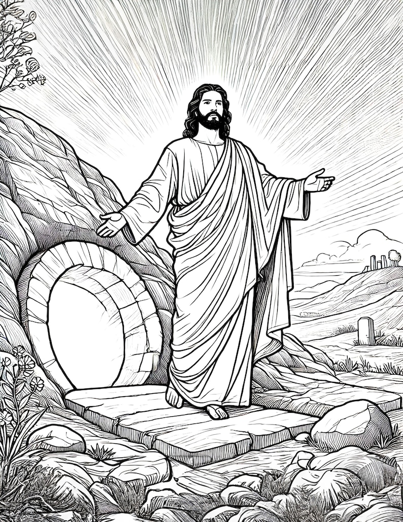 Jesus Resurrection Easter Coloring Page | Printable Christian Coloring ...