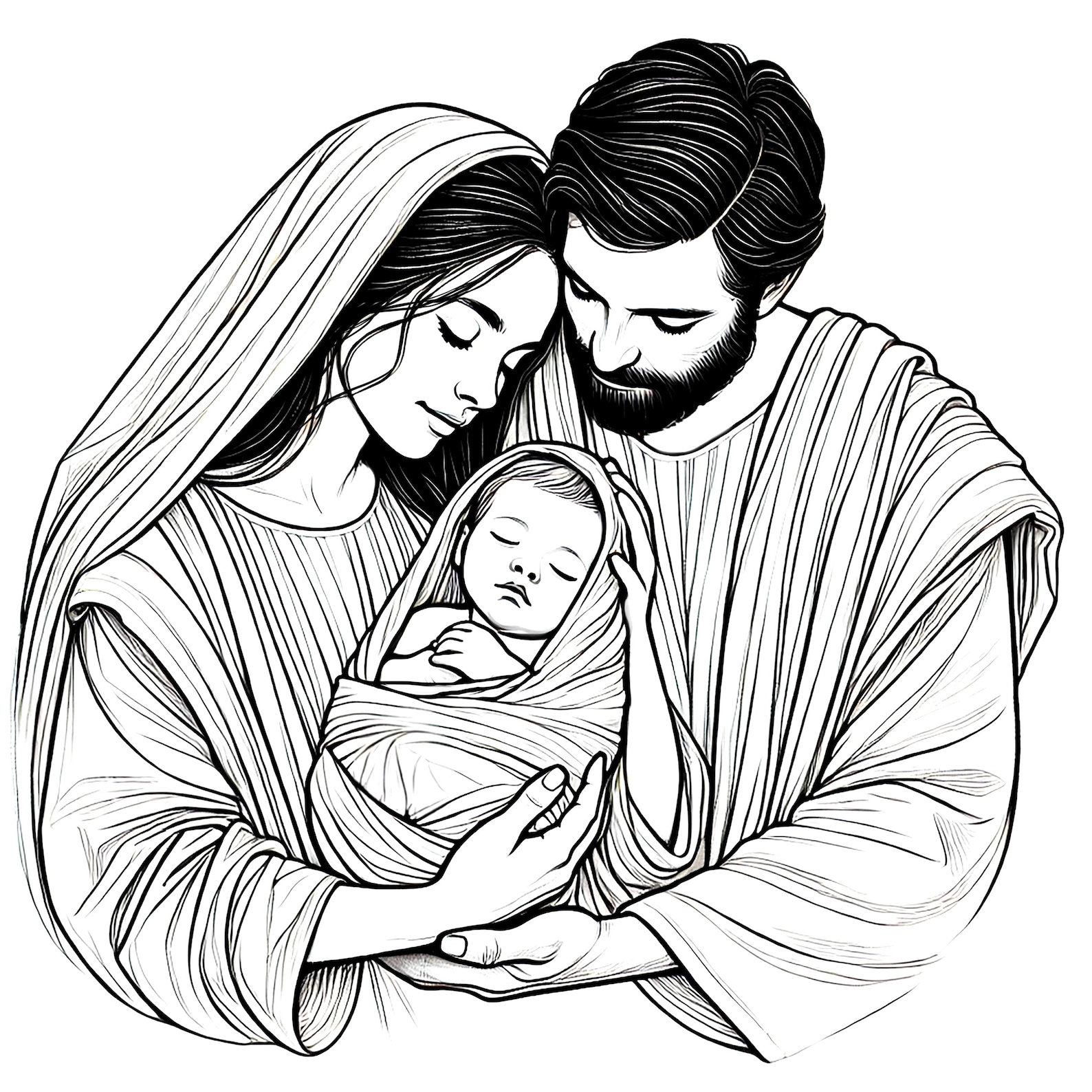 Christian Christmas Coloring Page: Mary Joseph and Jesus - Printable 8 ...
