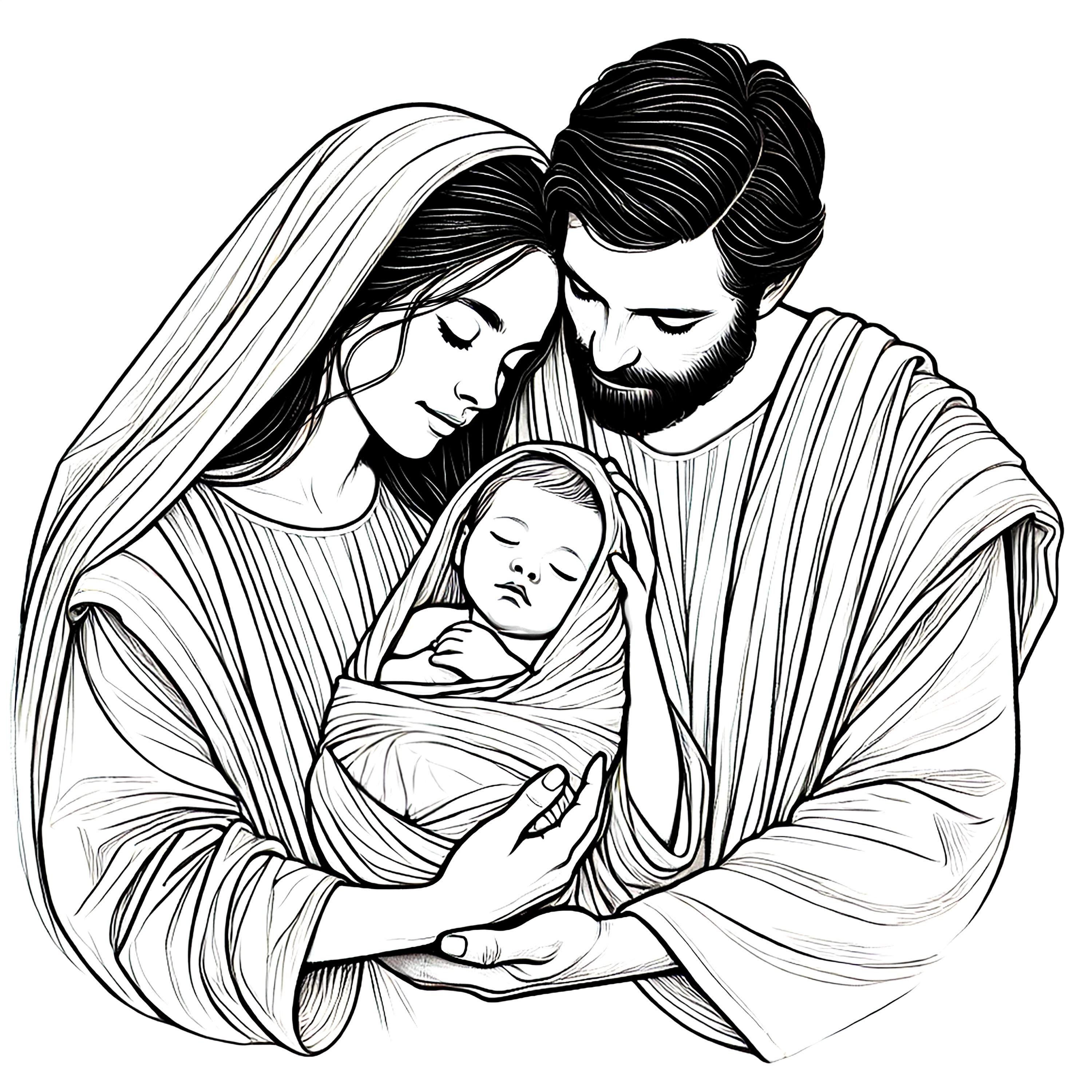 Christian Christmas Coloring Page: Mary Joseph and Jesus - Printable 8 ...