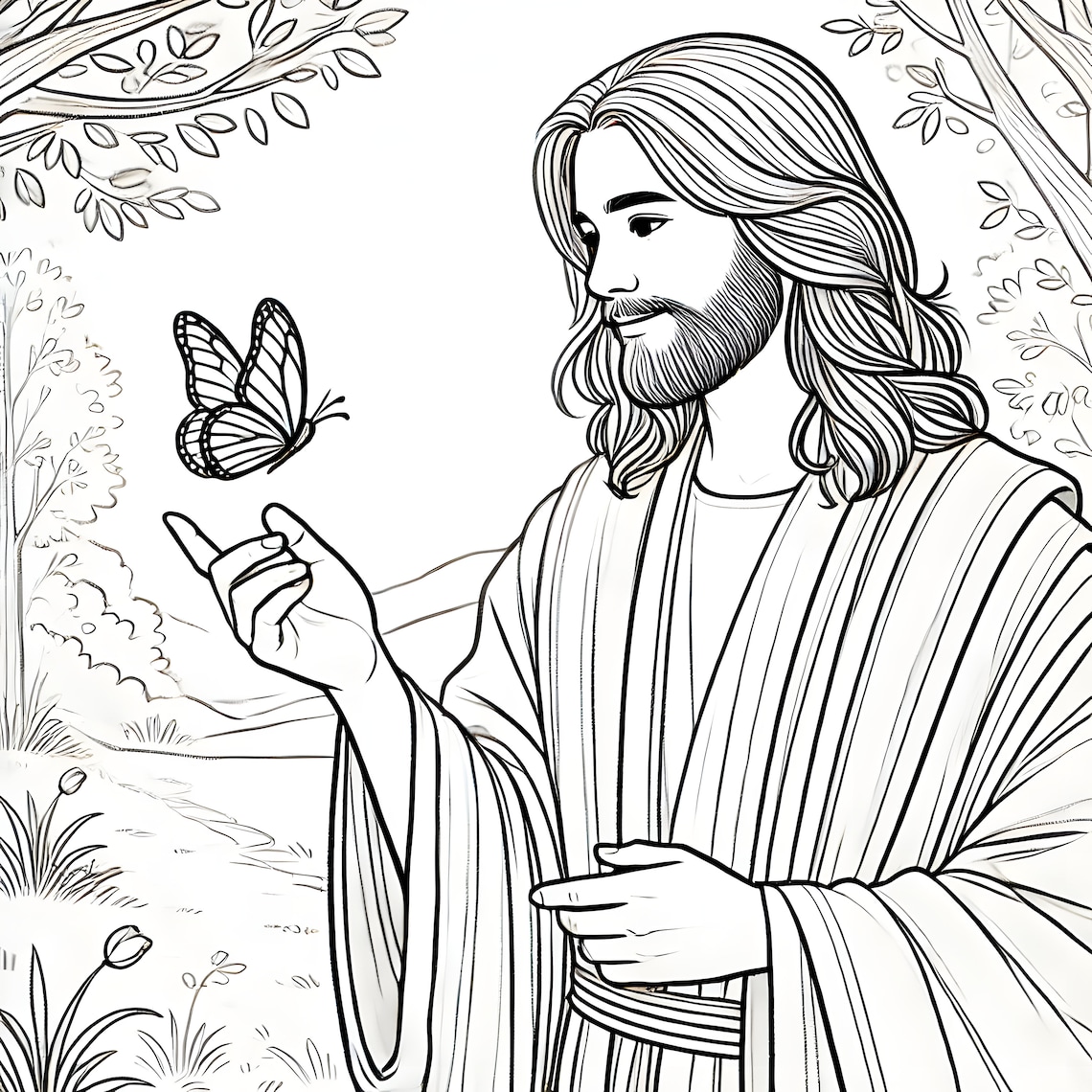 Christian Coloring Page: "jesus and the Butterfly" Coloring Page ...