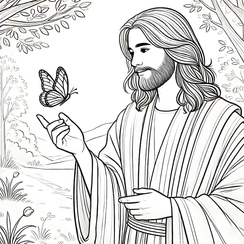 Christian Coloring Page: "jesus and the Butterfly" Coloring Page ...