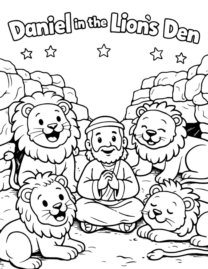 Daniel in the Lions’ Den Coloring Page - Etsy Canada