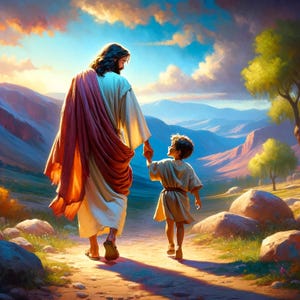 Christian Art: Walking With Jesus - Heartwarming Christian Art Print ...