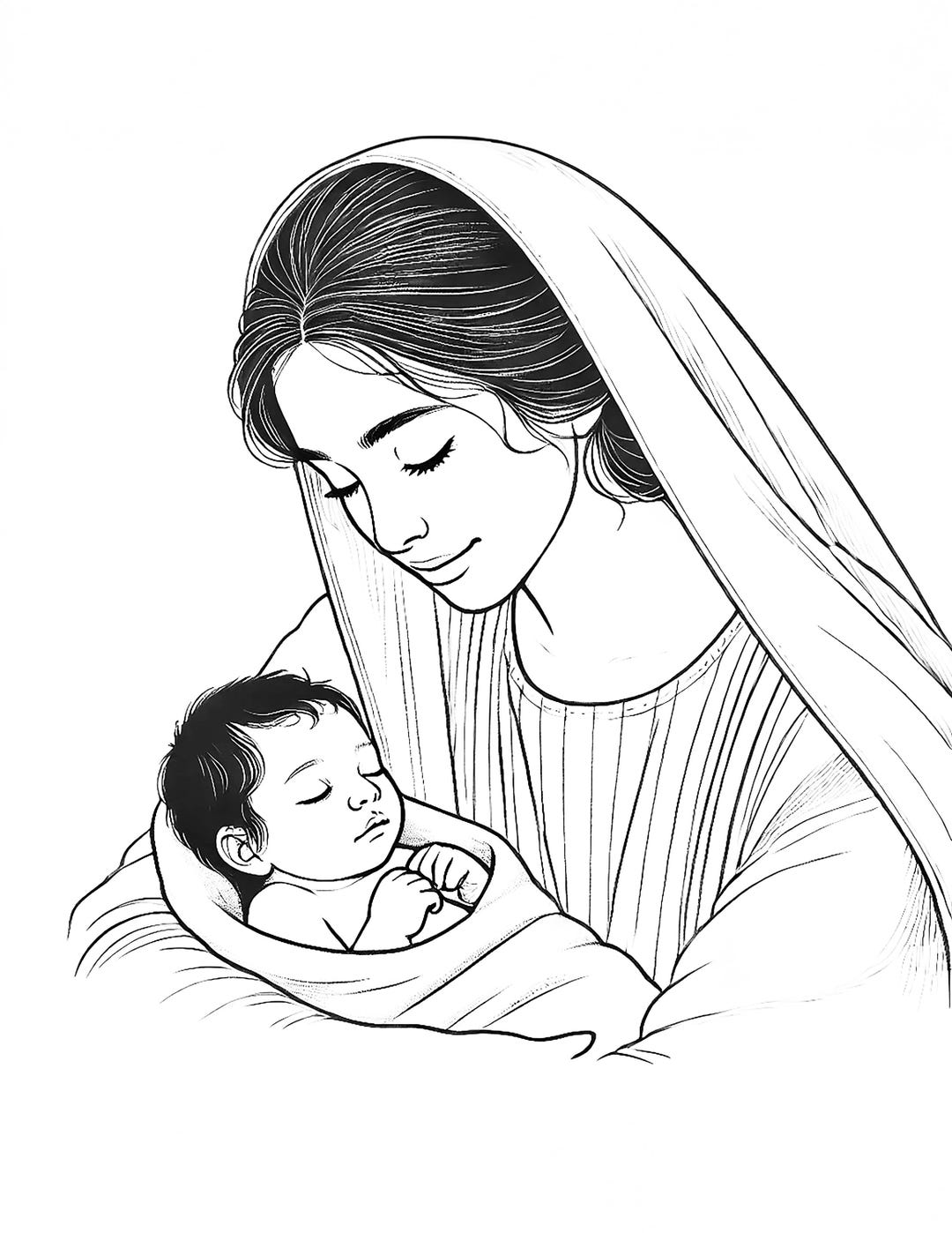 Christian Christmas Coloring Page: Mary and Jesus - Printable 8.5x11 ...
