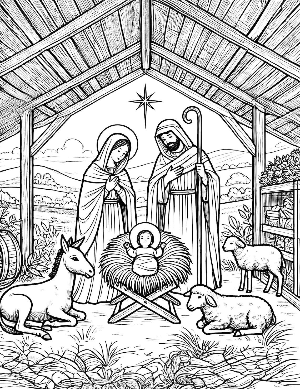 Christian Christmas Coloring Page: Mary Joseph and Jesus - Printable 8 ...