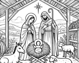 Mary, Joseph and Baby Jesus Coloring Page - Etsy