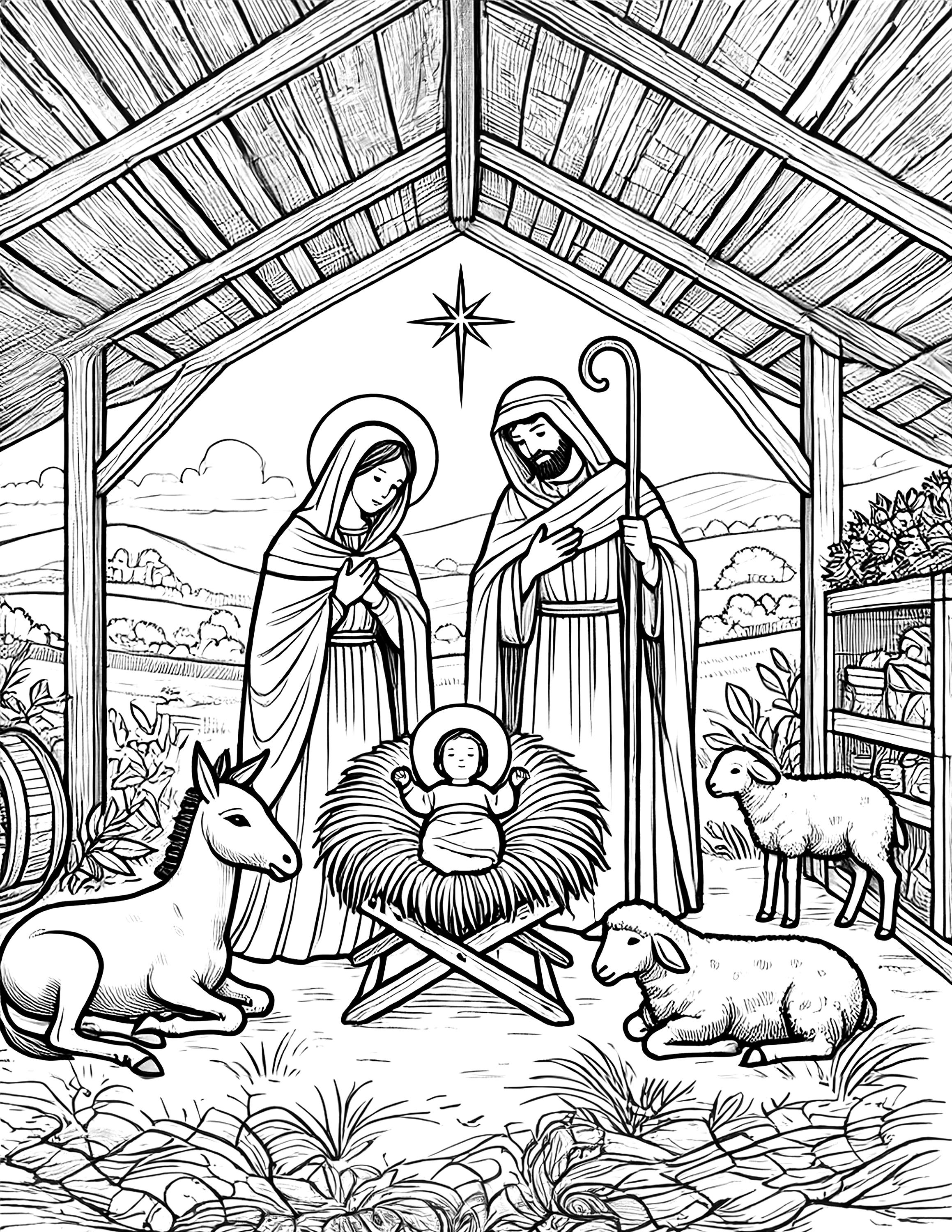 Christian Christmas Coloring Page: Mary Joseph and Jesus - Printable 8 ...