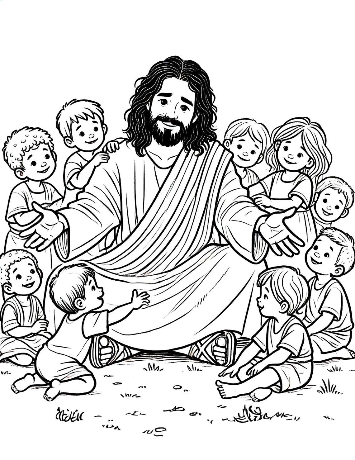 Christian Coloring Page: "jesus and the Children" Coloring Page ...