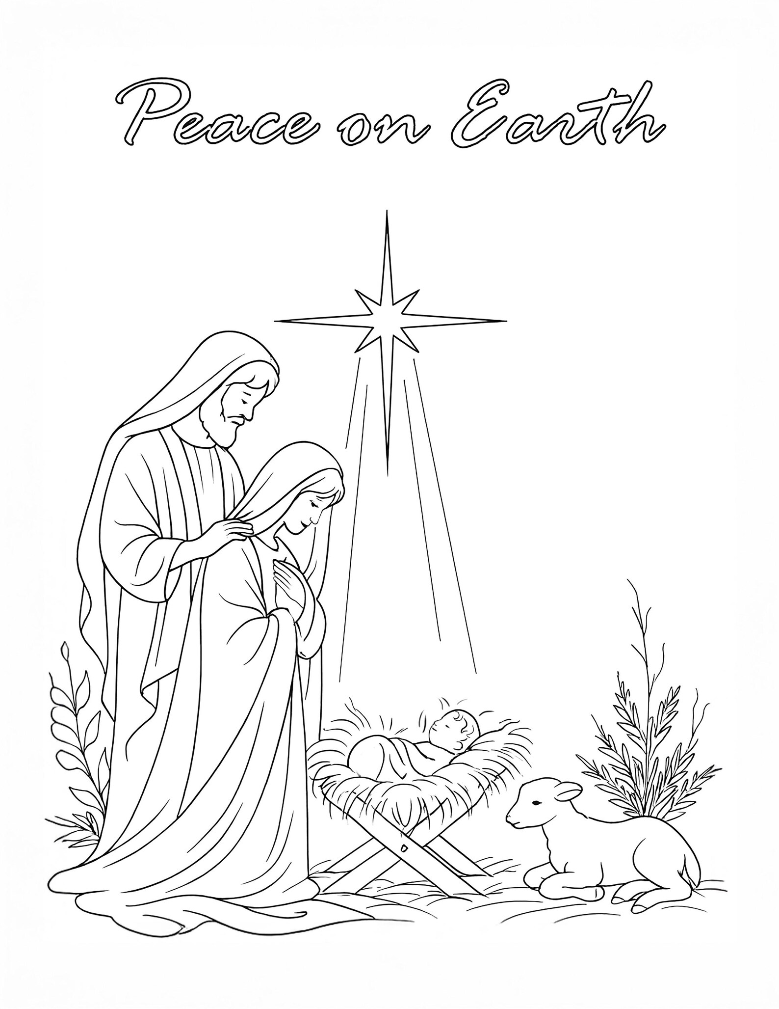 Christian Christmas Coloring Page: Mary Joseph and Jesus - Printable 8 ...