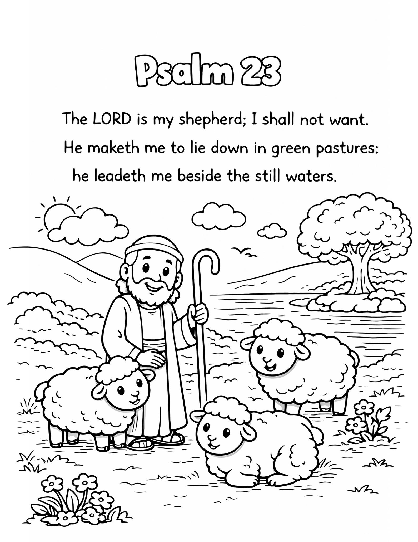 Psalm 23 Coloring Page for Kids - Etsy
