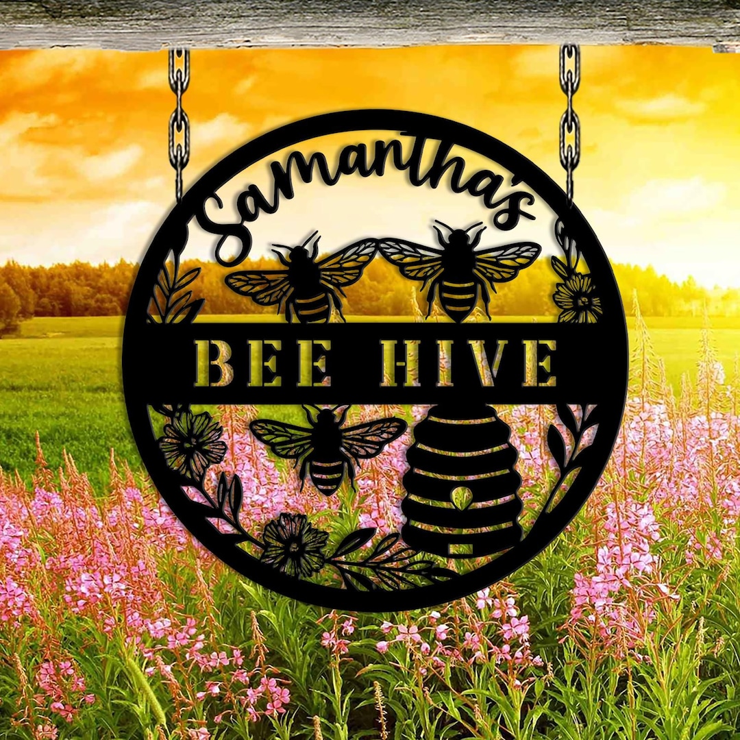 Personalized Honey Bee Sign Metal, Custom Bee Hive Sign, Sign Honeybee ...