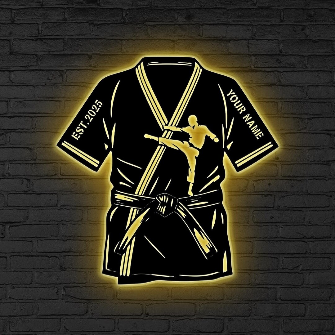 Custom Karate Metal Led Light, Karate Gift, Karate Belt Metal Wall ...