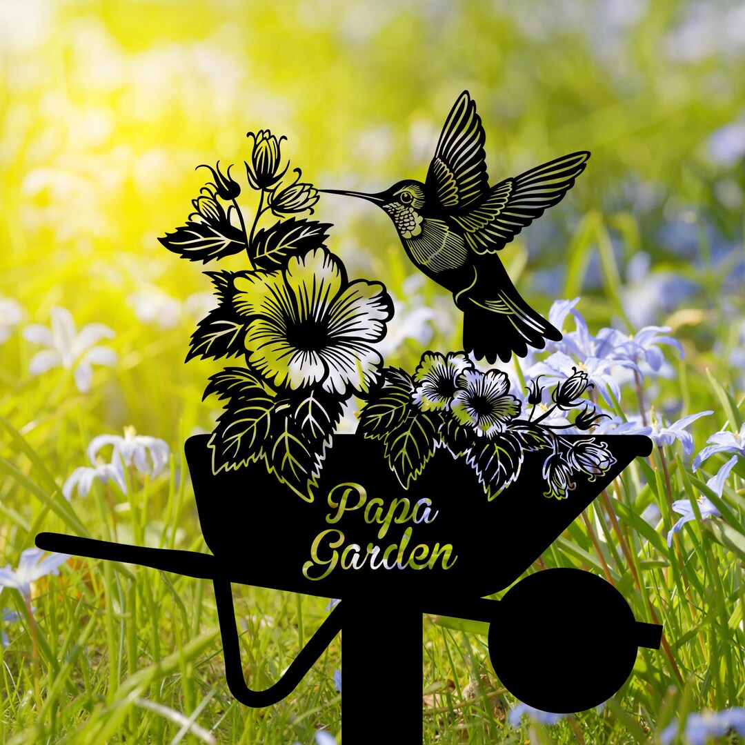 Custom Hummingbird Metal Sign Garden Stake, Custom Garden Name Sign ...