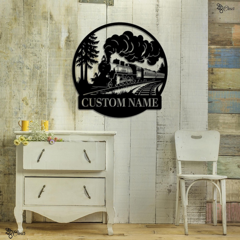 Custom Train LED Sign, Personalized Steam Locomotive Wall, Railroad ...