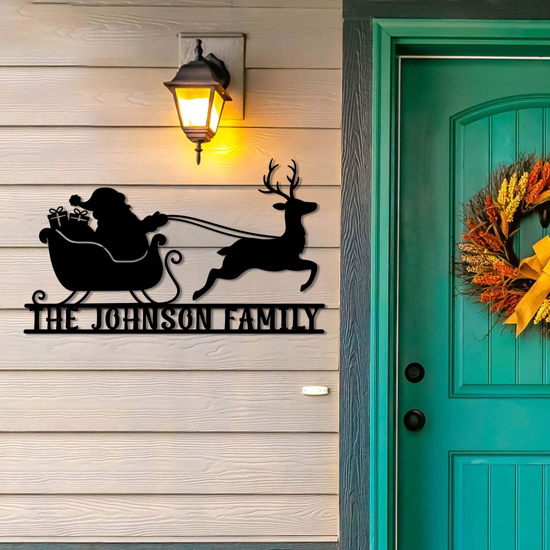 Personalized Santa Claus With Reindeer Metal Sign Wall Art,custom ...