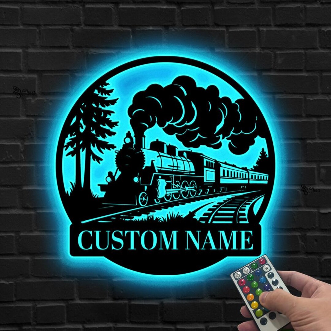 Custom Train LED Sign, Personalized Steam Locomotive Wall, Railroad ...