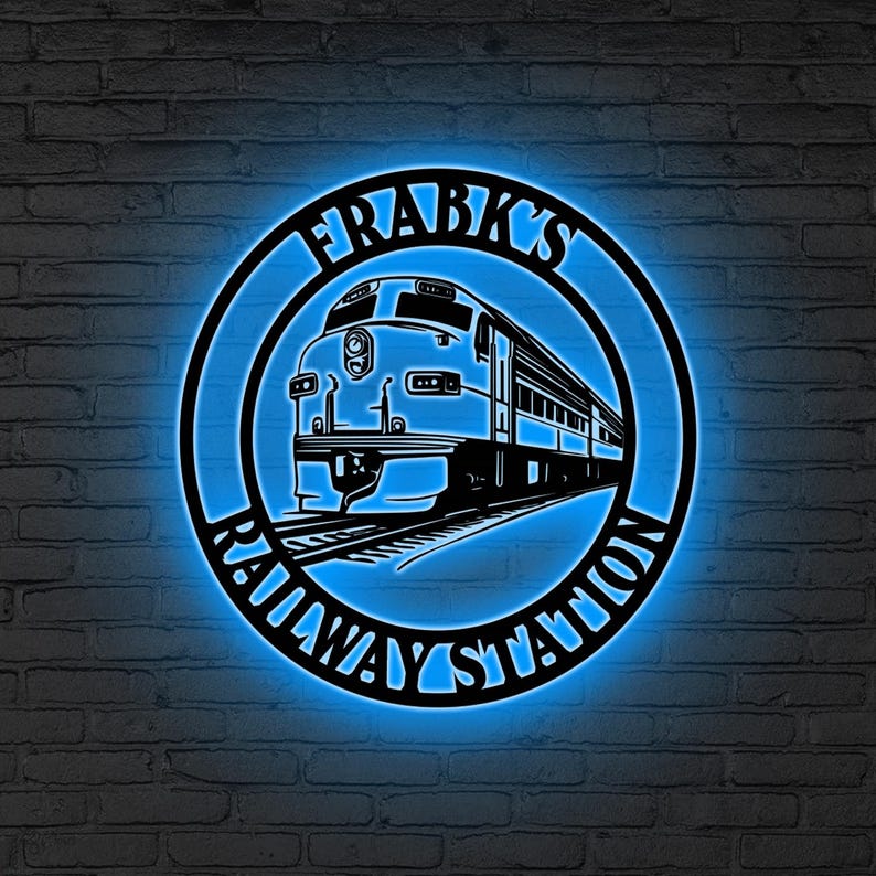 Custom Railroad Metal Wall Art LED Light,personalized Train Metal Wall ...