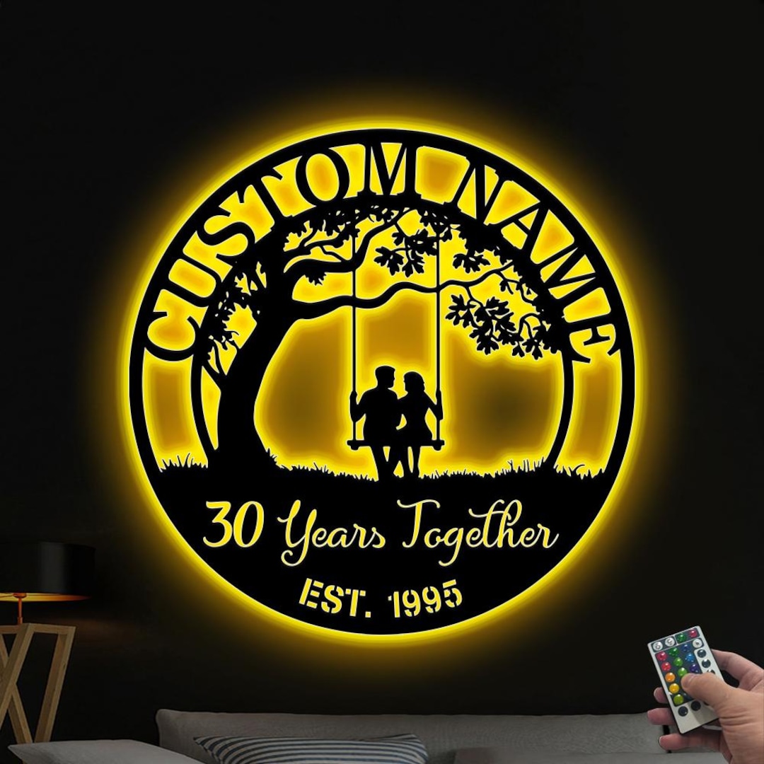 Custom Metal Anniversary Sign Led Light Couple Name Sign 30 Years ...