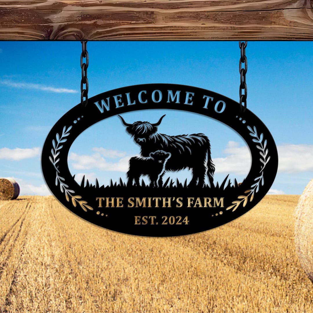 Personalized Highland Cow Metal Sign, Cow Cattle Metal Wall Art, Custom ...