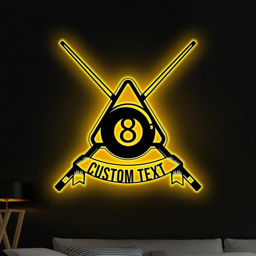Custom 8 Ball Billiards Metal Wall Art Led Light, Billiard Room Sign ...