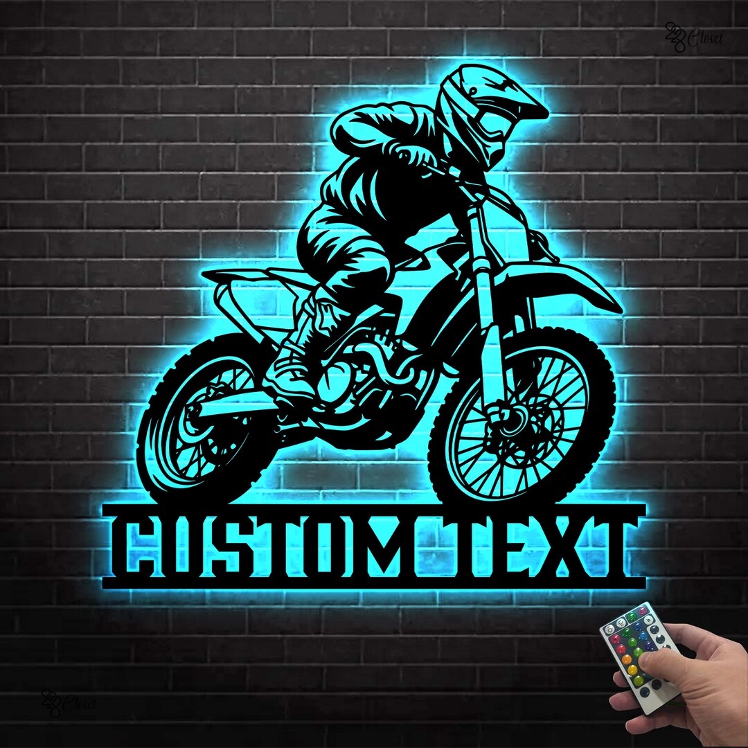 Custom LED Dirt Bike Sign, Personalized Motocross Wall Light, Garage ...