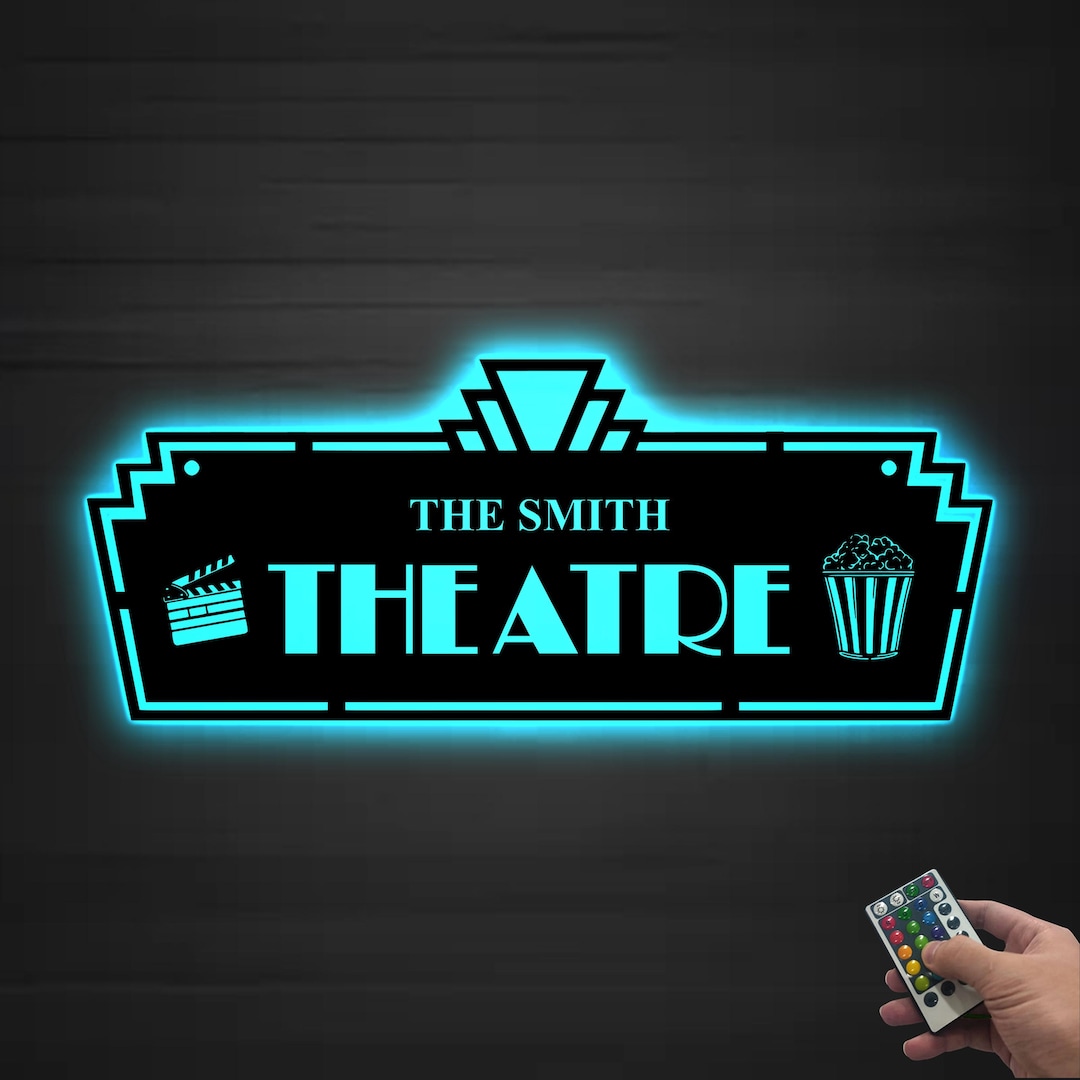 Personalized Home Theater Metal Wall Art With LED Light, Custom Theater ...