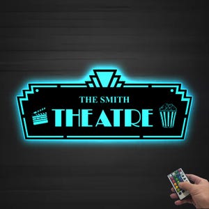 Personalized Home Theater Metal Wall Art With LED Light, Custom Theater ...