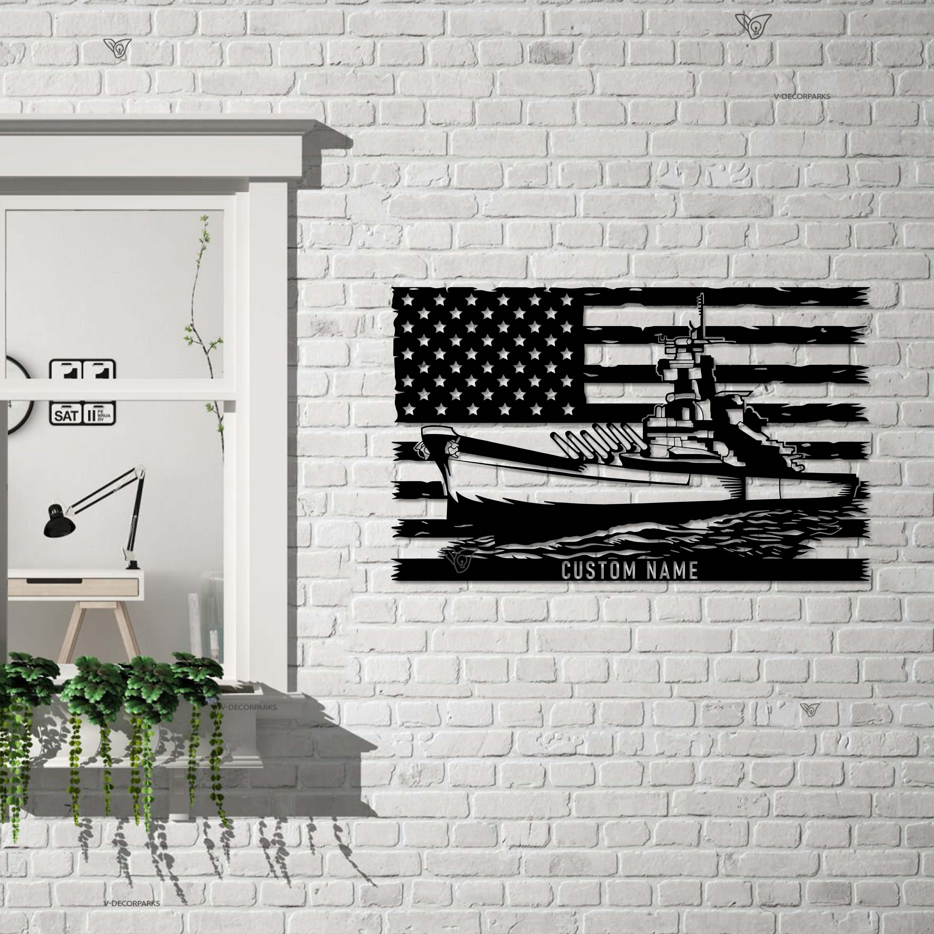 Custom US Navy Ships Metal Sign Led, Battleship Wall Decor Navy ...