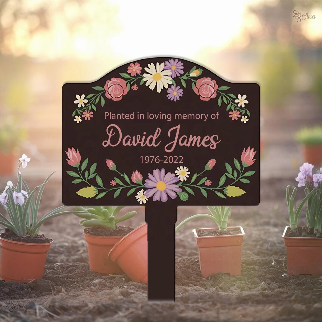 Personalized Memorial Garden Sign, Floral Tribute Plaque, Sympathy Gift ...