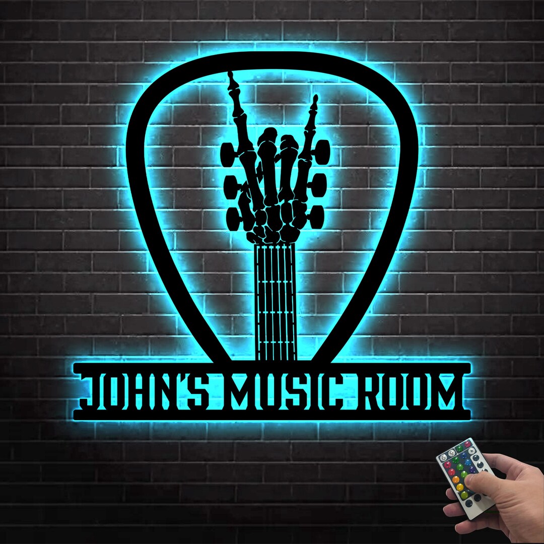 Personalized Rock on Guitar Metal Wall Art Led Lights, Rock Roll ...