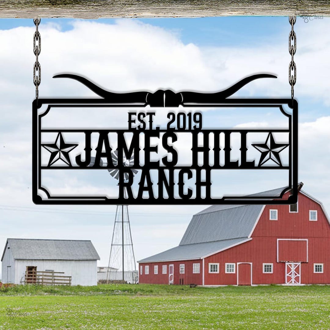 Custom Ranch Metal Sign, Longhorn Farm Sign, Western Ranch Decor ...