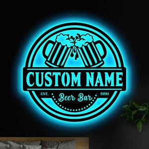 Custom Metal Bar Sign Led Light, Beer Mug Wall Art,personalized Bar ...