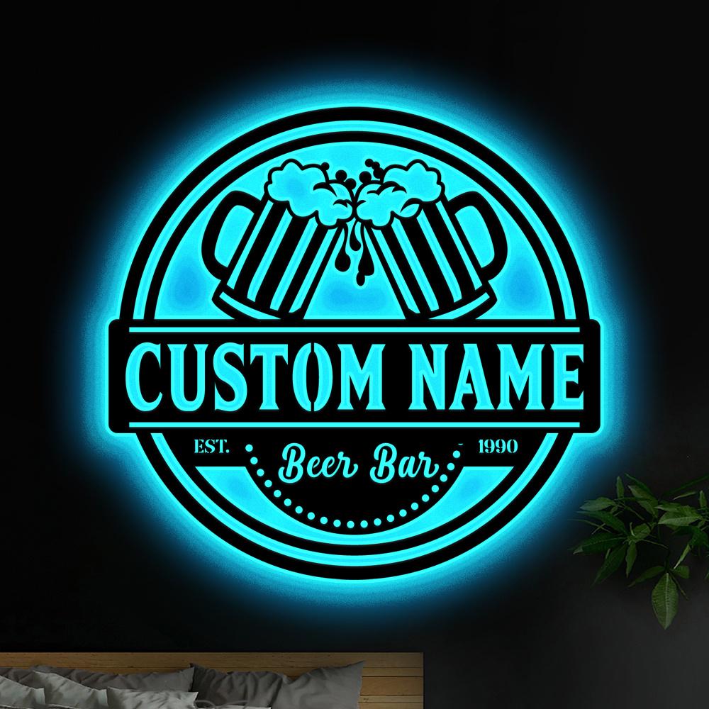 Custom Metal Bar Sign Led Light, Beer Mug Wall Art,personalized Bar ...
