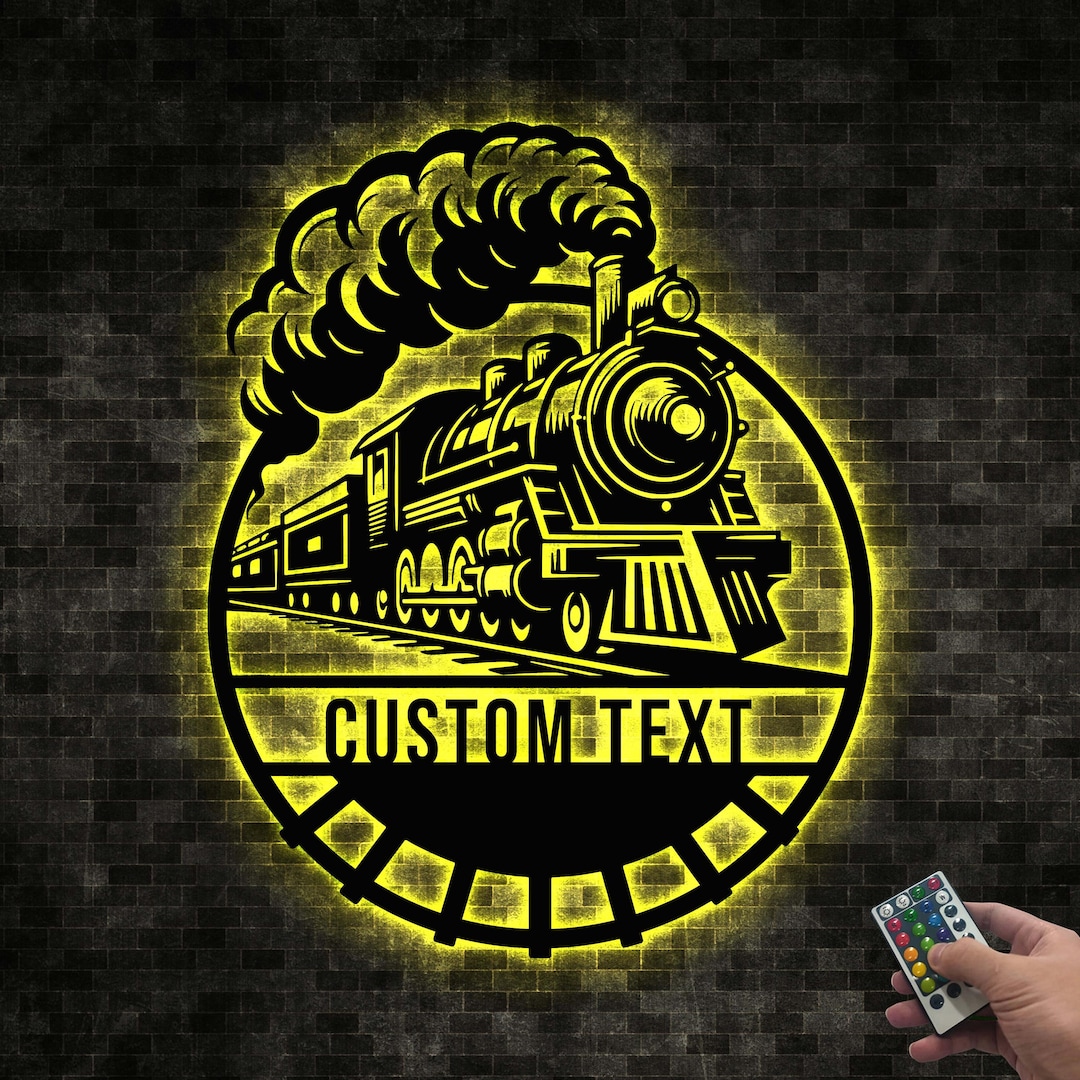 Custom Train Metal Wall With Led Lights, Train Decor Railroad Wall ...