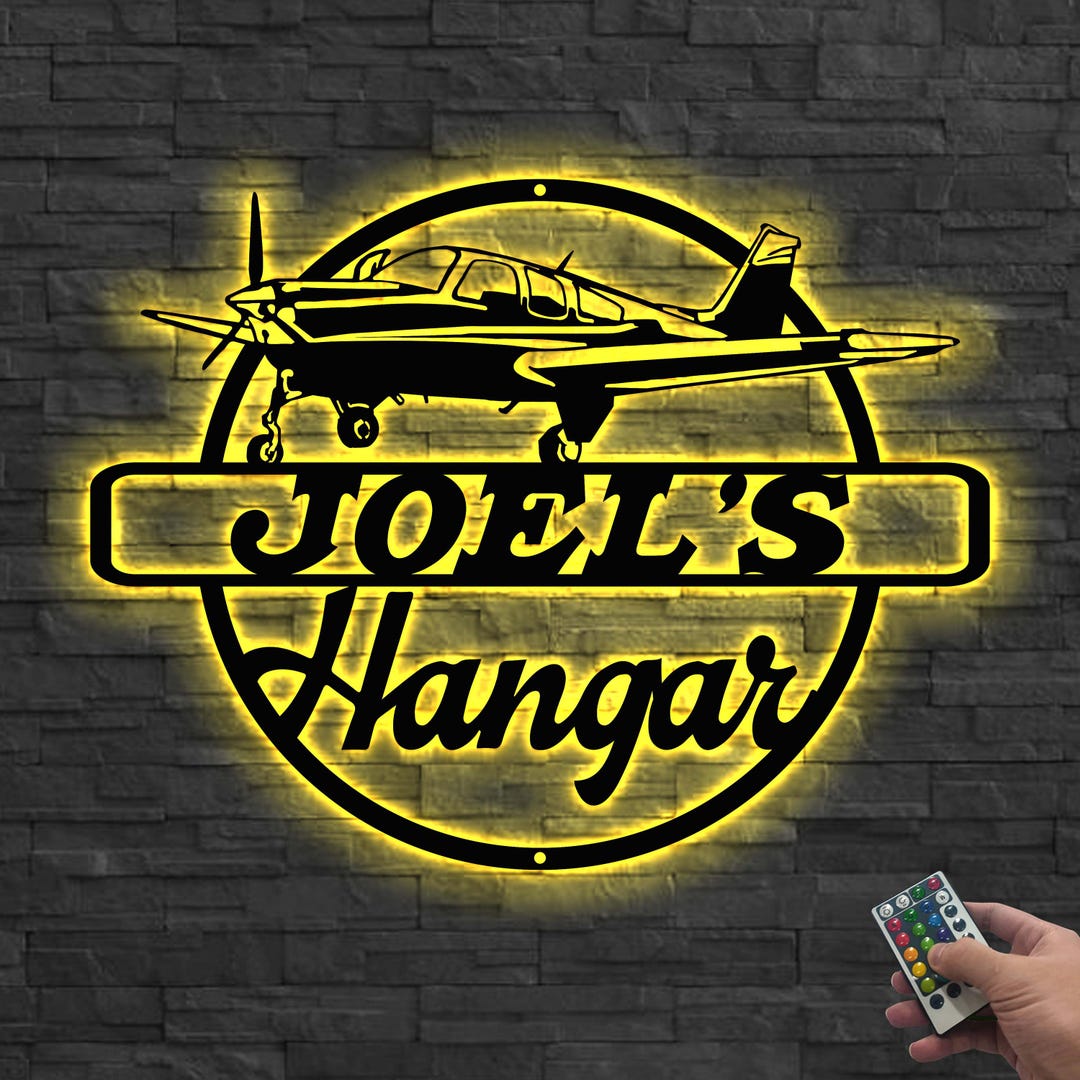 Custom Airplane Metal Wall Art LED Light Personalized Pilot Name Sign ...