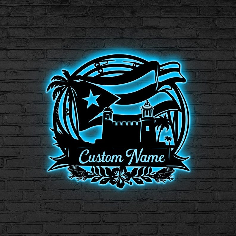 Custom Puerto Rico LED Sign, Flag & Castillo Wall, Puerto Rican ...