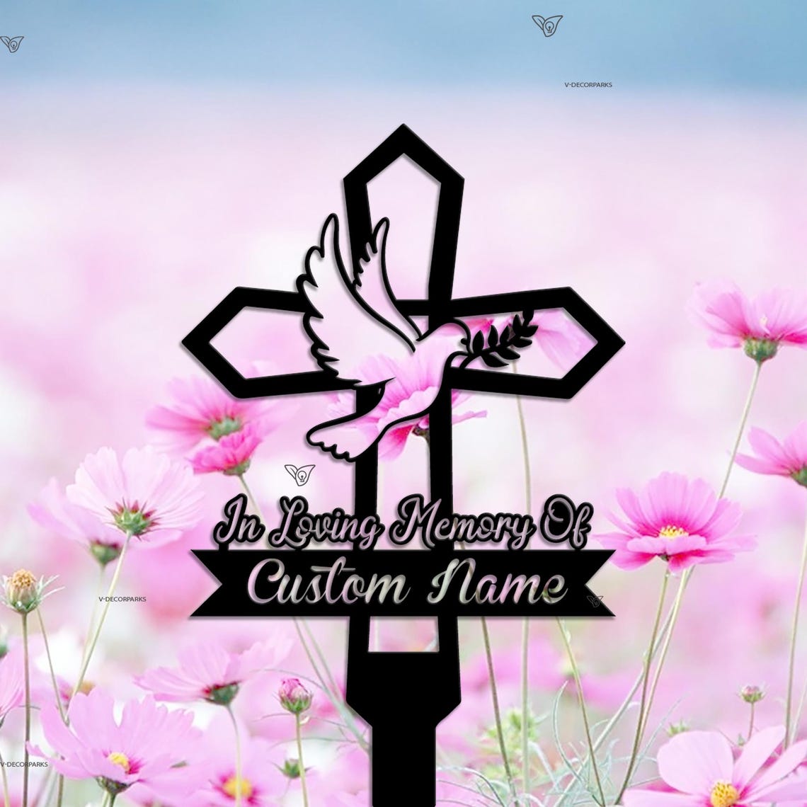 Custom Dove Heart Memorial Stake, Cross Stake Dad Memorial Plaque ...