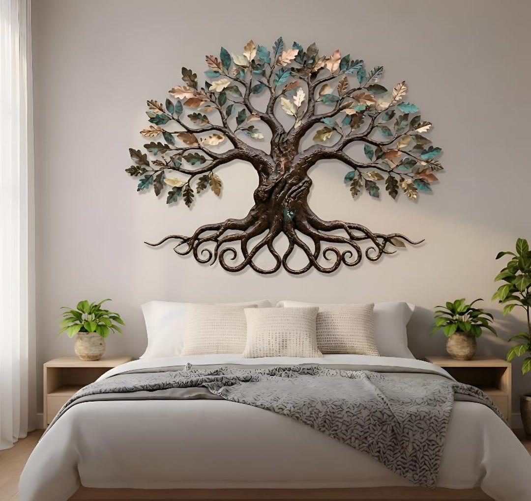 Tree Wall Decor Metal Art, Large Tree of Life Sculpture, Rustic Modern ...